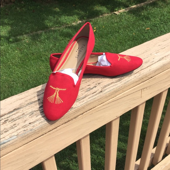Talbots | Shoes | Nwt Talbots Red Fabric Loafer Embroidered Tassels ...
